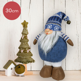 Blauwe handgemaakt Gnoom met gestreepte mouwen en figuurtjes op de muts ...